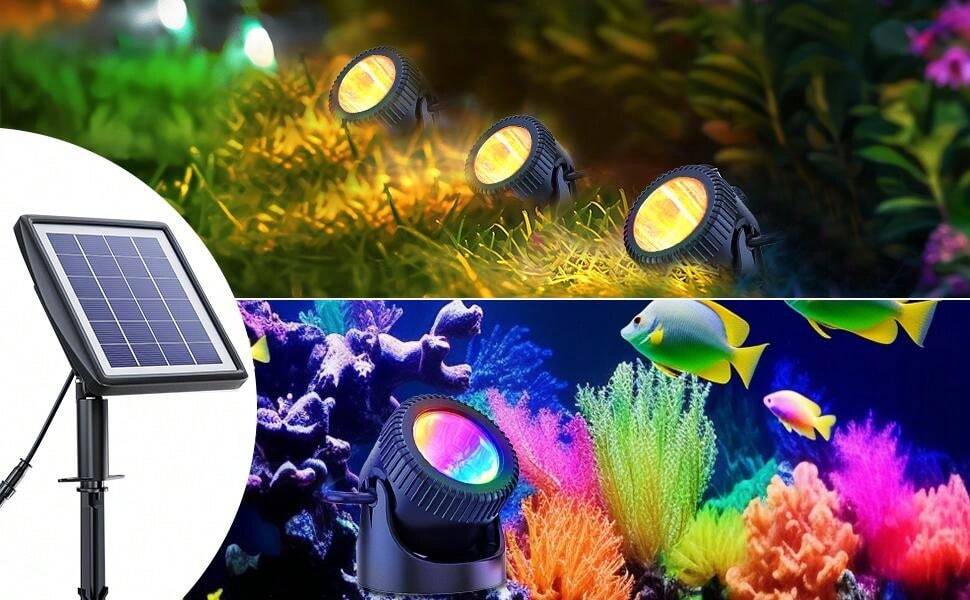 Solar Pond Lights Underwater Spotlights, 3 In 1 RGB Color Changing ...