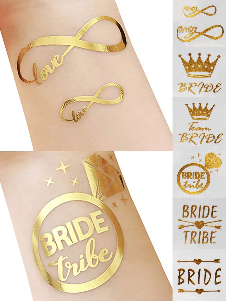 6pcs Women's Tattoo Stickers Bridal Team Bridesmaid Gold Stickers ...