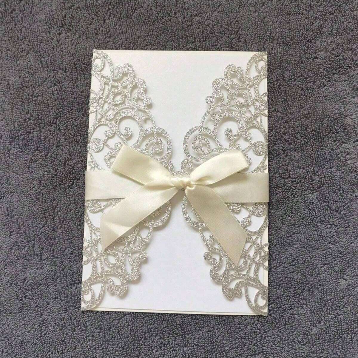 10pcs/Pack Sparkling Silver Laser-Cut Hollow-Out High-Grade Invitation ...