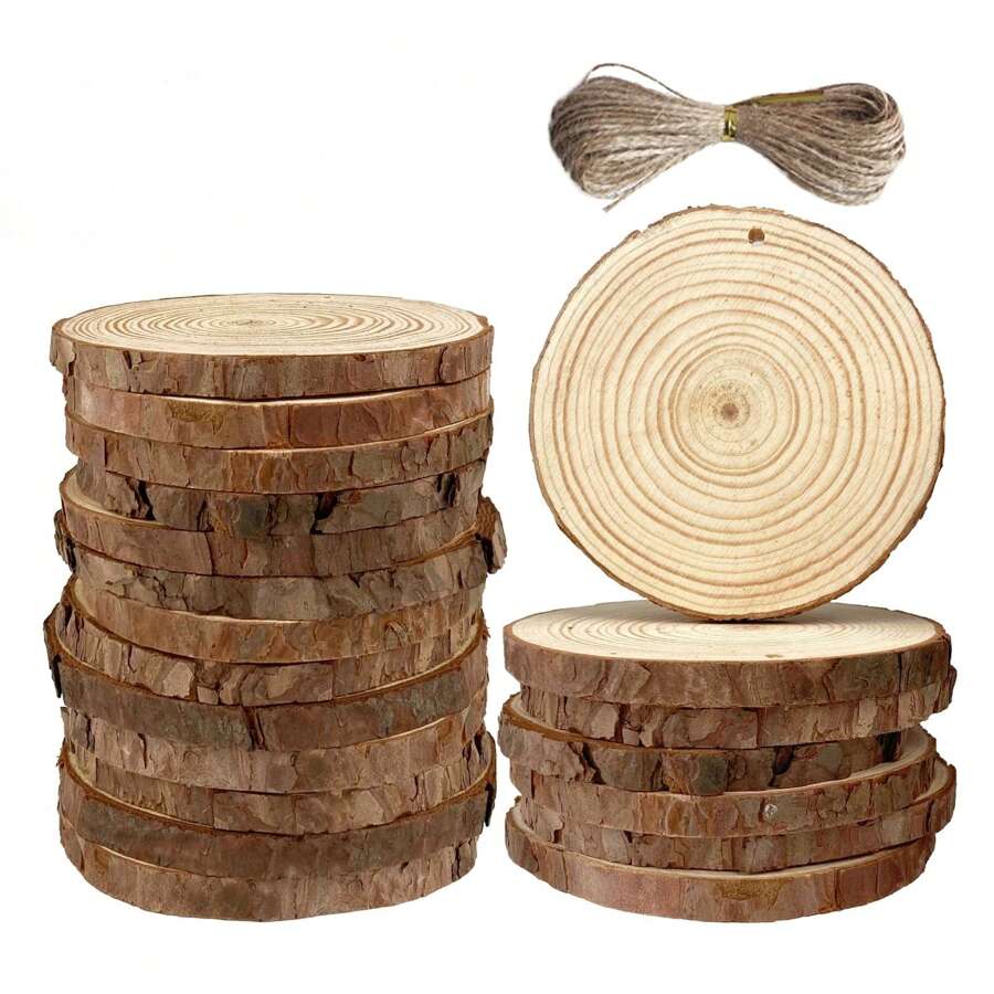 12pcs Natural Wood Slices, 3.5-4 Inches Unfinished Wooden Craft Pieces ...