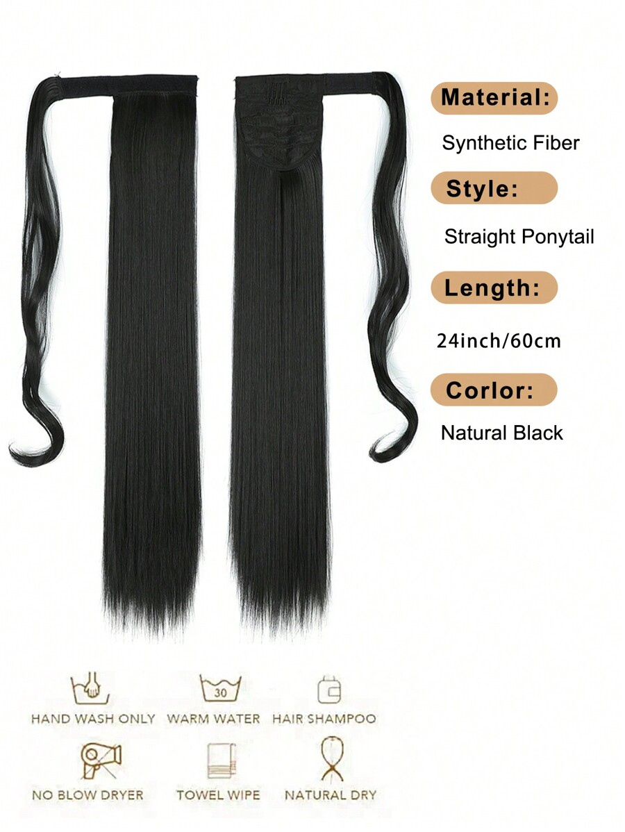 Long Straight Ponytail Extension 24 Inch Wrap Around Ponytail Synthetic ...