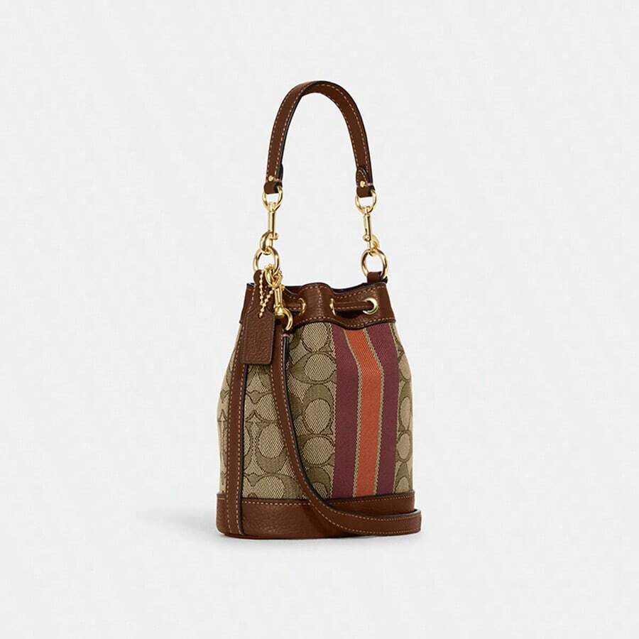 Coach Mini Bolsa Balde Dempsey em Jacquard Signature com Listras e ...