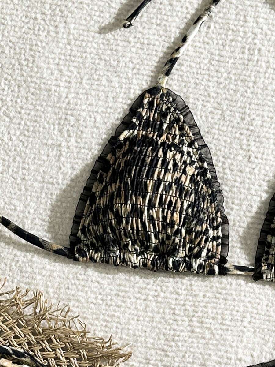 Bikinx Leopard Print Triangle Cup Halter Neck Bra And Bikini Set Bottom ...