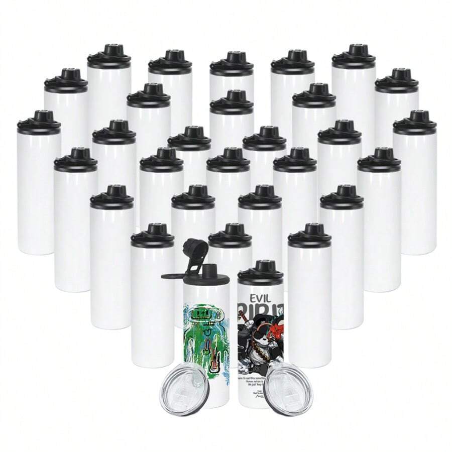 30 PACK Sublimation 20oz Sports Water Bottle With Dual Lids Stainless ...