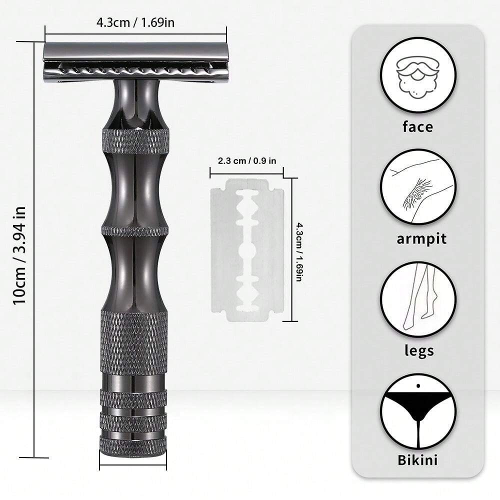 Premium Double Blade Safety Razor Compact Handle Three-Piece Razor With ...