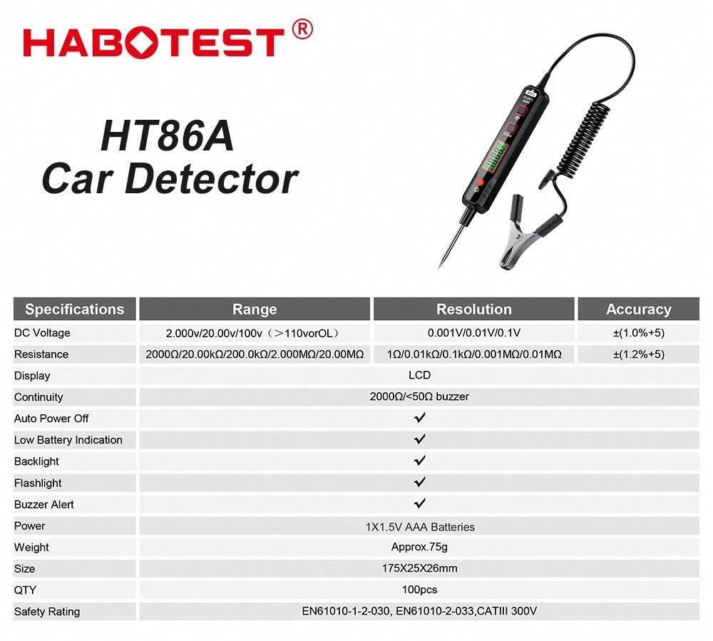 Smart Automotive Test Light, Buzzer Circuit Tester With Sharp Probe ...