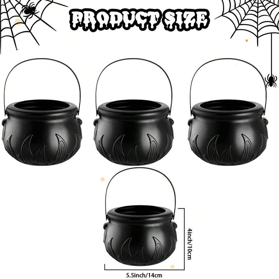 1/3/6pcs Halloween Cauldrons Decorations Black Plastic Cauldron With ...