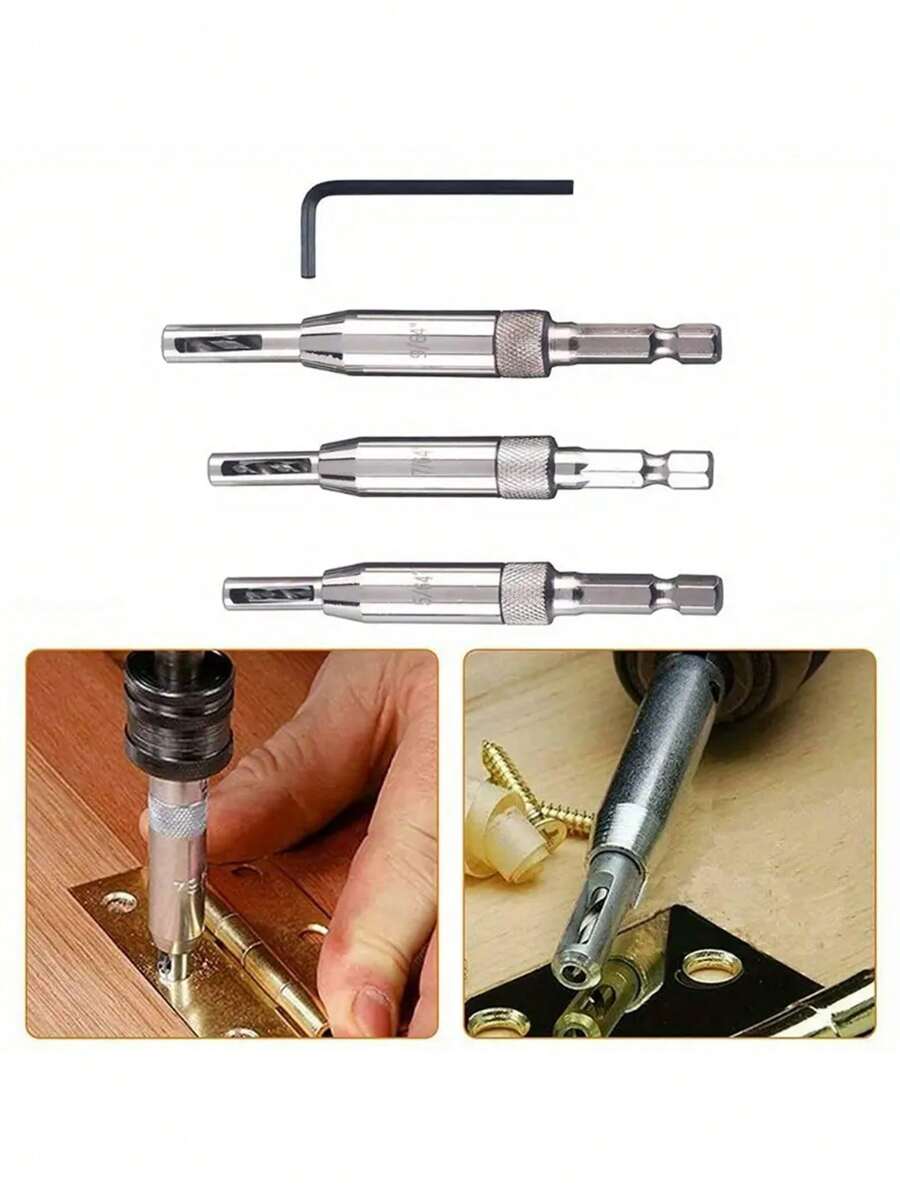 3pcs Hinge Boring Drill Bit Set For Door And Window Hinges With Hex ...