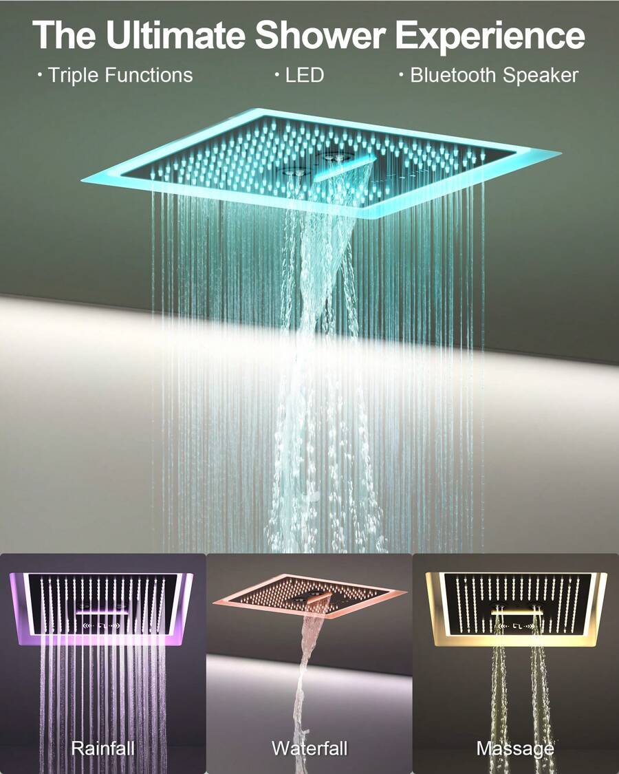 GRANDJOY Double Luxury Rainfall Shower Head With Handheld Shower And 6 ...