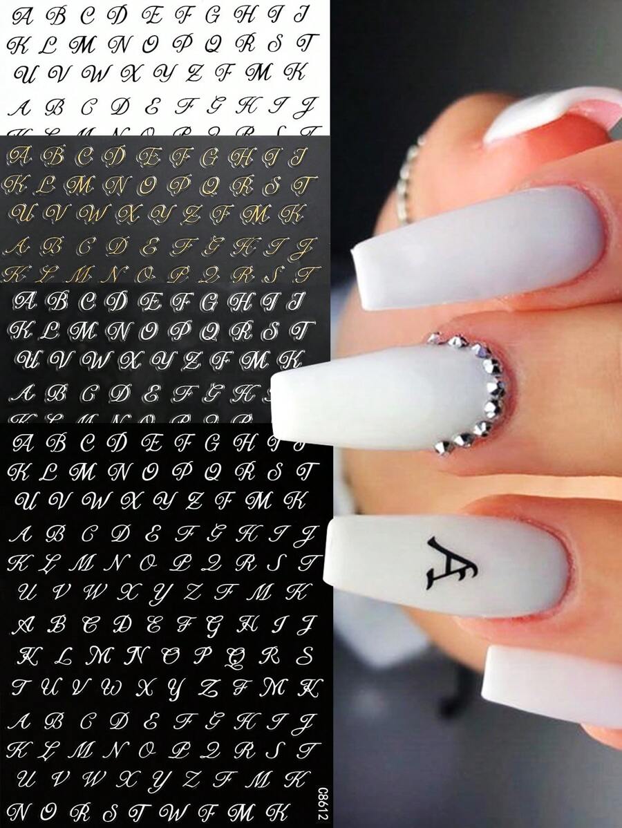 Letter Nail Stickers,4 Sheets Old English Letter Nail Decals 3D Self ...