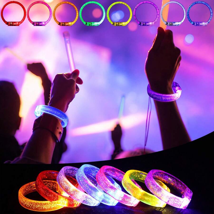 Glow LED Bracelets 12 Neon Color Glow In The Dark Light Up Bracelet ...