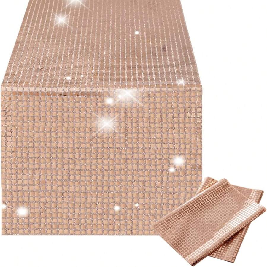 1/3/5pcs 33*183cm Gold Glitter Table Runner For Disco Party, Retro 70s 80s Theme, Disco Ball ...