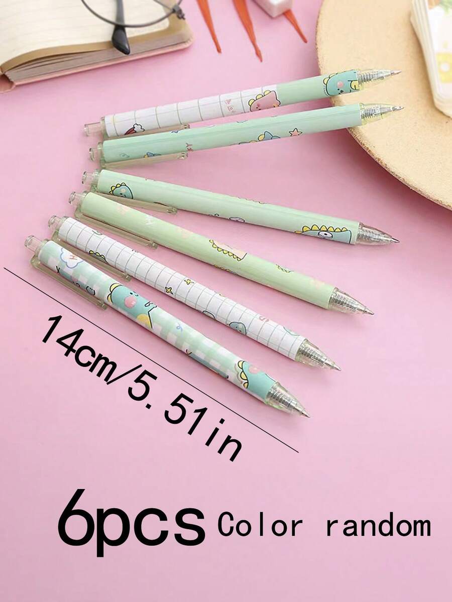 6pcs Random Dinosaur Press Ballpoint Pens, 0.5mm Bullet Point Neutral ...