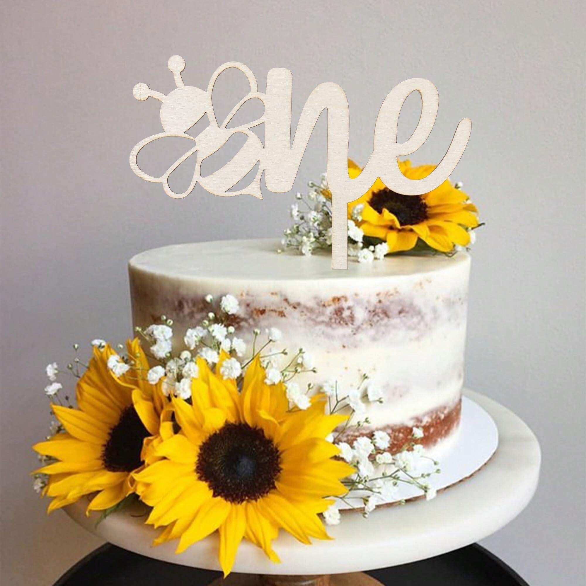1 Pc Bumble Bee One Cake Topper Wooden Honey Bee First Birthday Cake ...