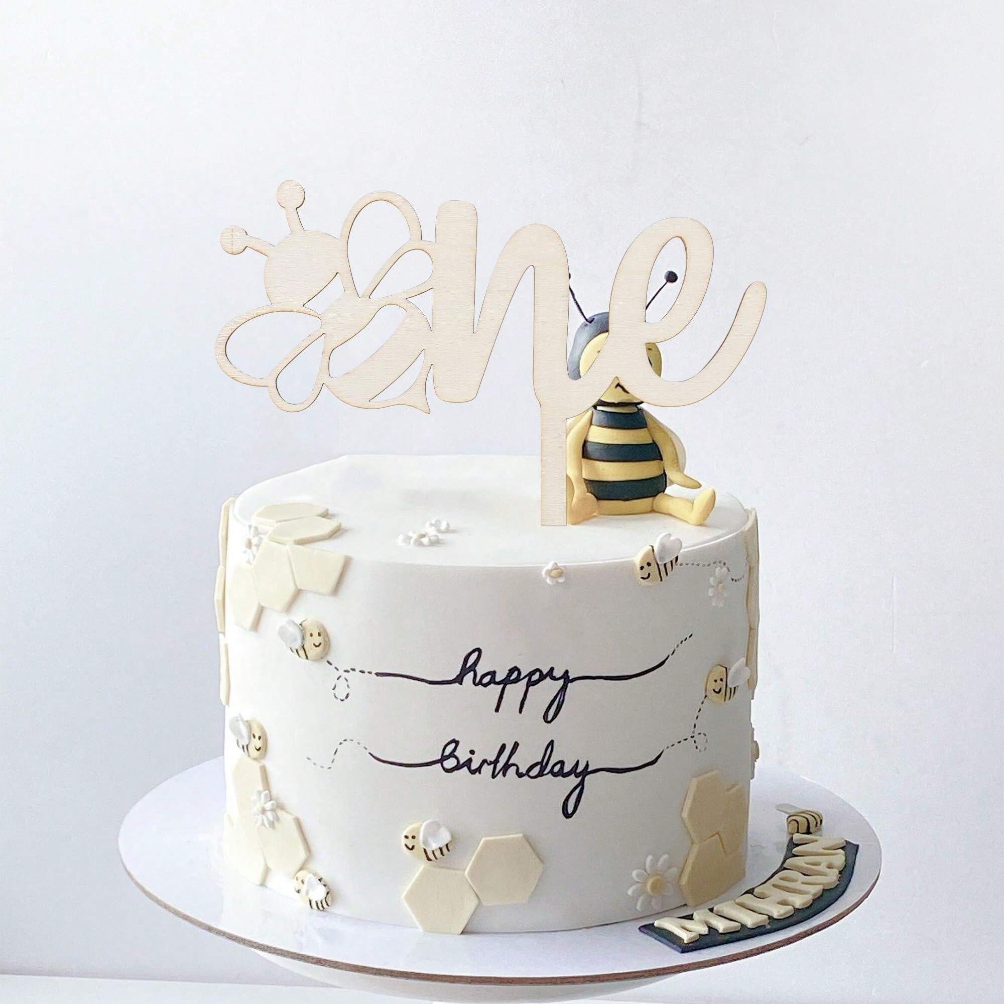 1 Pc Bumble Bee One Cake Topper Wooden Honey Bee First Birthday Cake ...