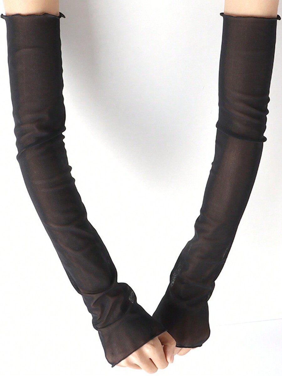 1 Pair Summer Lightweight Black Half- Netted Sheer Mesh Arm Sleeves ...