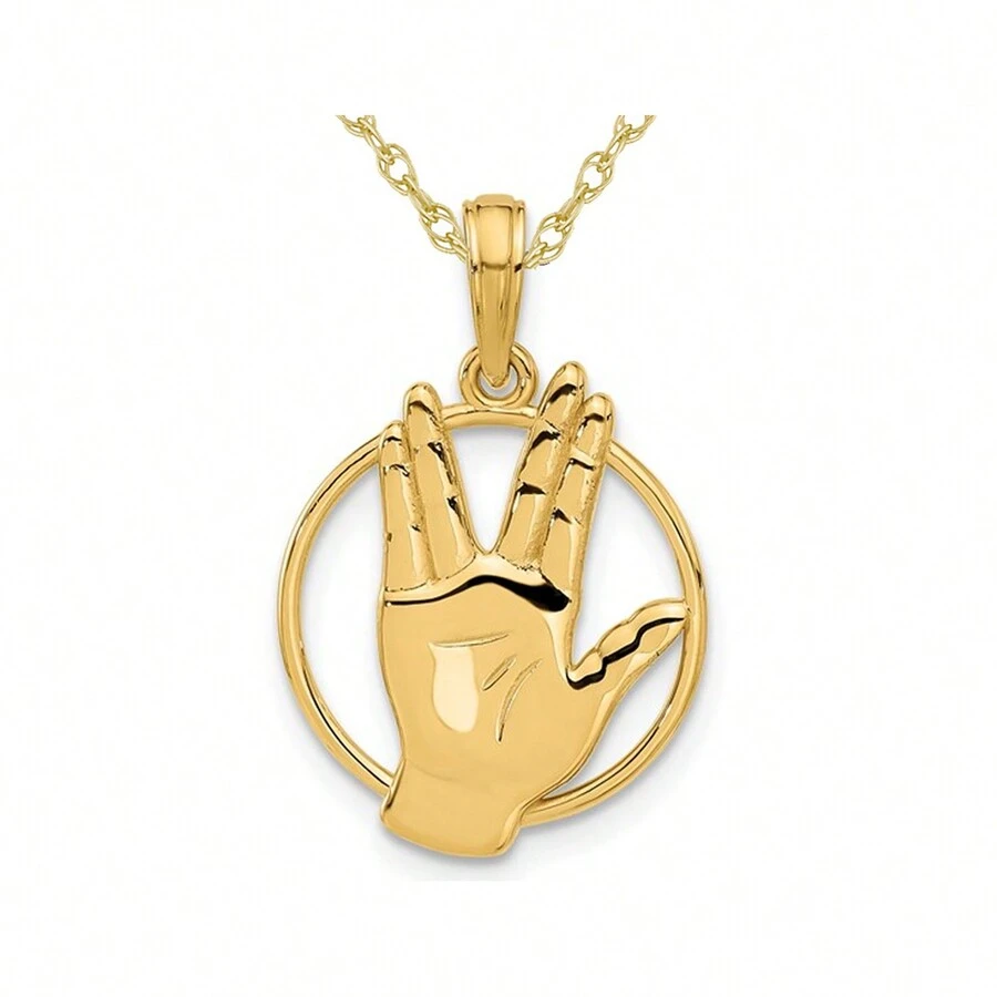 Gem And Harmony 14K Yellow Gold Ancient And SciFI Hand Gesture Pendant ...