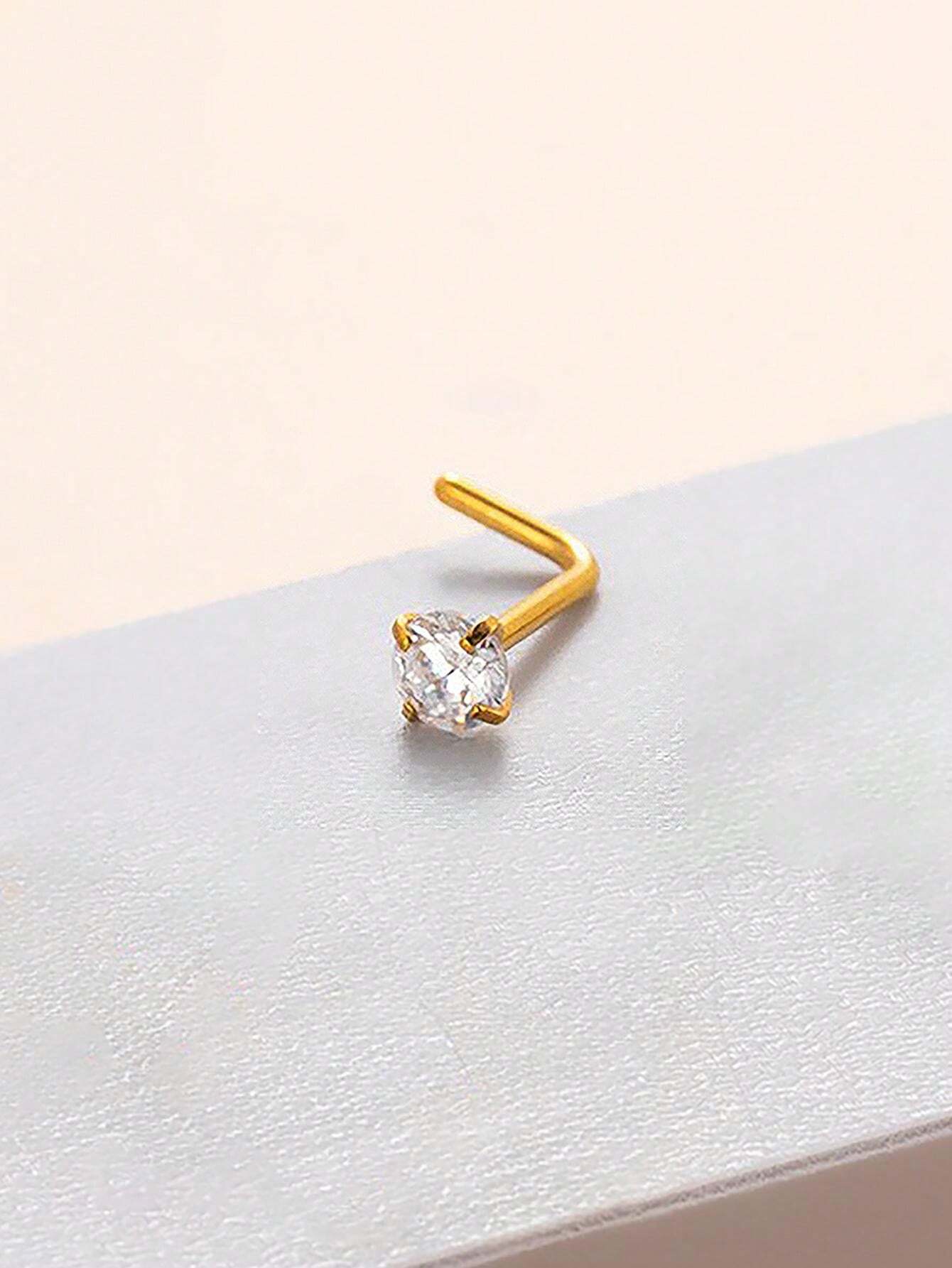 6pcs Stainless Steel L-Shaped Nose Rings Set For Women's Body Piercing ...