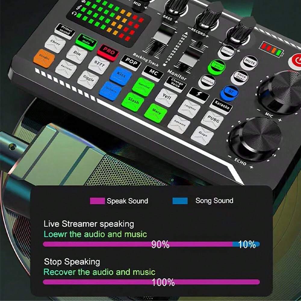 F998 Live Sound Card Wireless Bluetooth DJ Device RGB Color Button Live ...