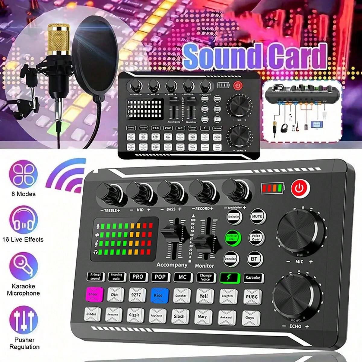 F998 Live Sound Card Wireless Bluetooth DJ Device RGB Color Button Live ...