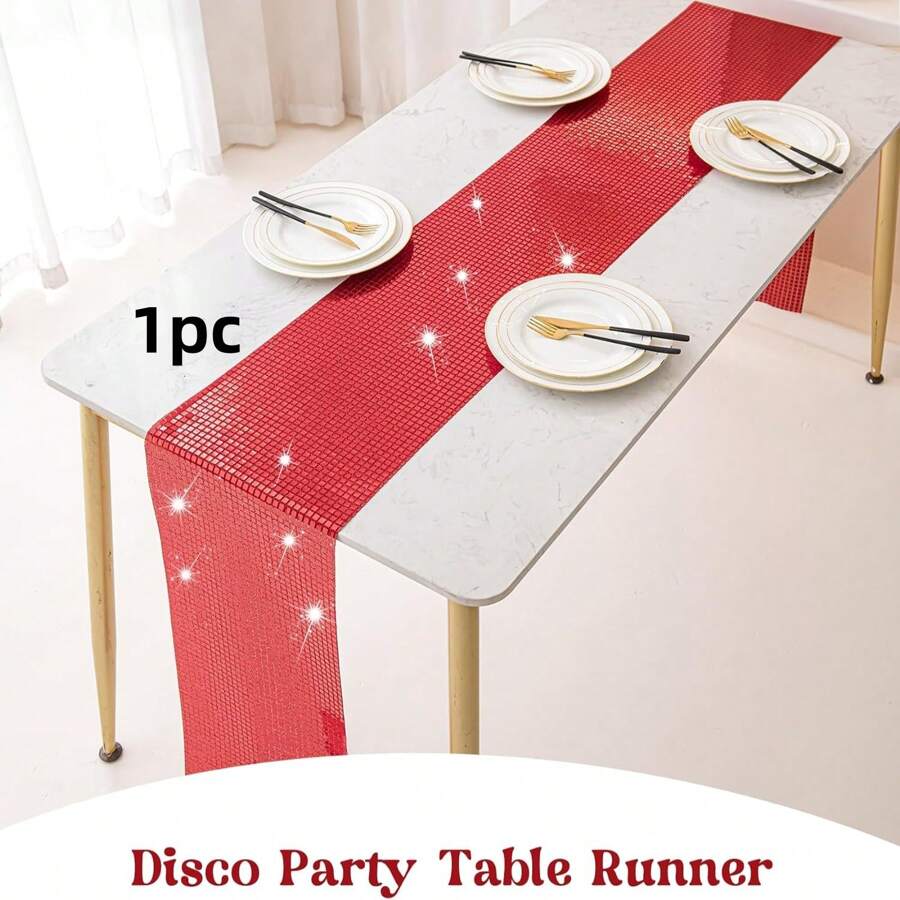 1/3/5pcs 33*183cm Gold Glitter Table Runner For Disco Party, Retro 70s 80s Theme, Disco Ball ...