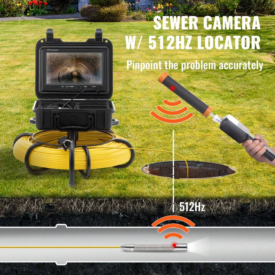 SKYSHALO Sewer Camera With 512Hz Locator300 Ft 91.5 M 9 Pipeline ...