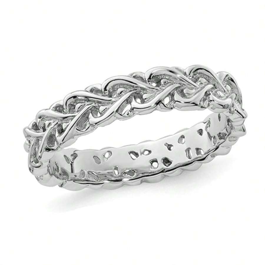 Gem And Harmony Polished Sterling Silver Intertwined Heart Ring Band (4 ...