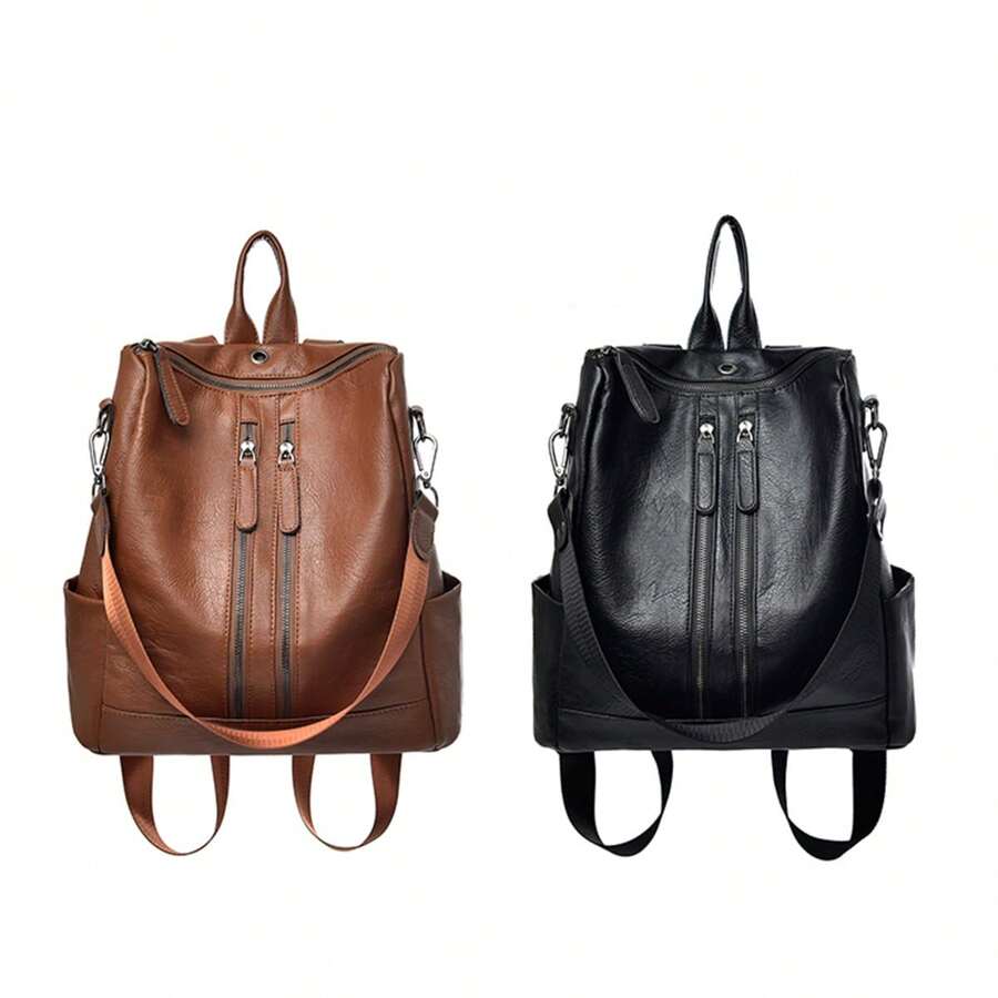 Fashionable Solid Color, Vintage, Neutral Backpack With Earphone Port ...