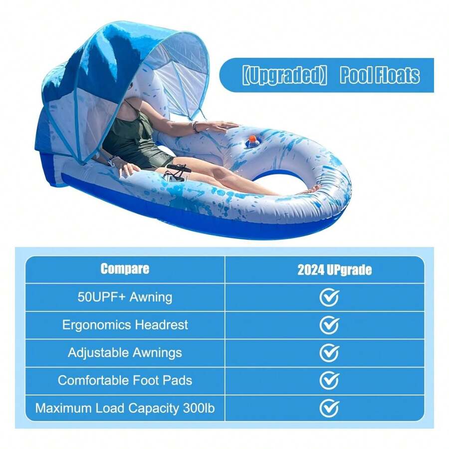 Upgraded Pool Floats Adult With Canopy Upf50+, Pool Floats Adult Heavy ...