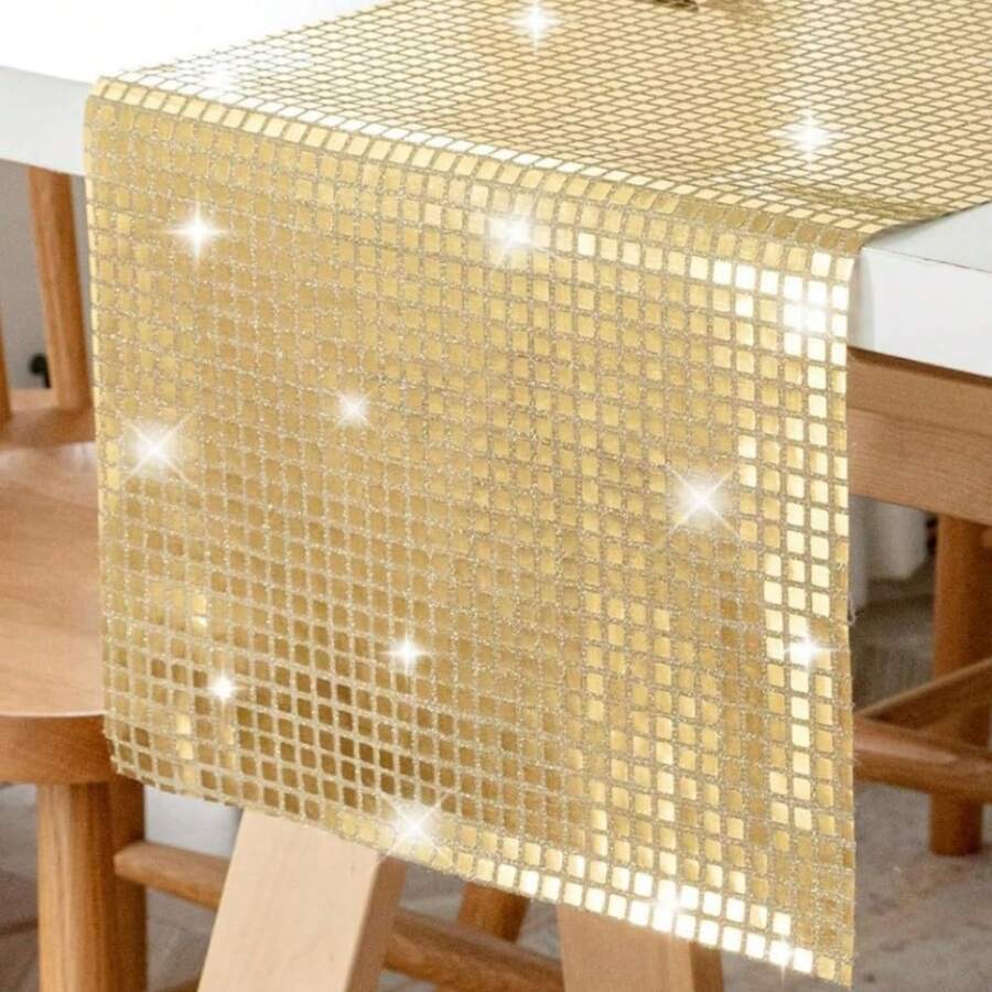 1/3/5pcs 33*183cm Gold Glitter Table Runner For Disco Party, Retro 70s 80s Theme, Disco Ball ...