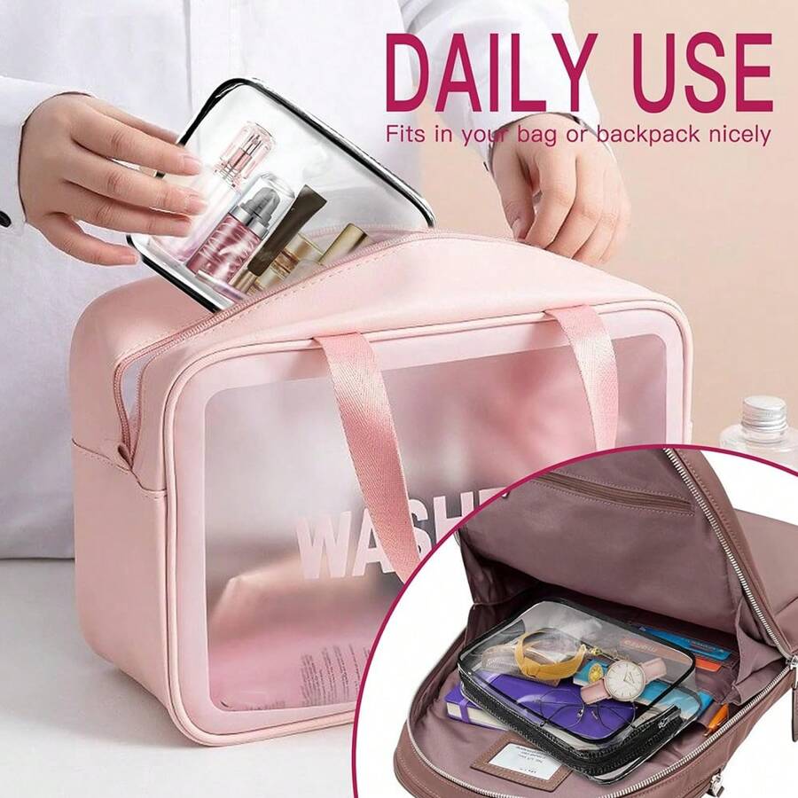 Cosmetic Bag, Transparent Toiletry Bag, Travel Kit Carry-On Airport TSA Approved Quart Sized ...