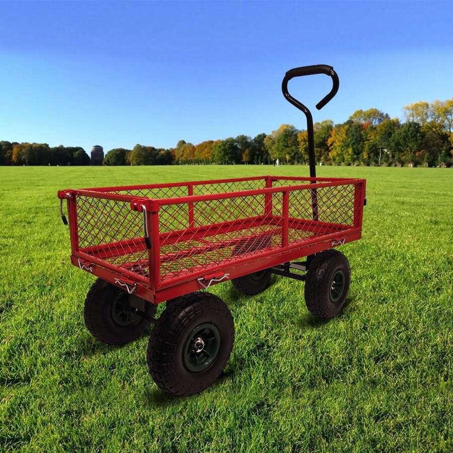 Wheelbarrow Utility Cart,Steel Garden Cart, Steel Mesh Removable Sides ...