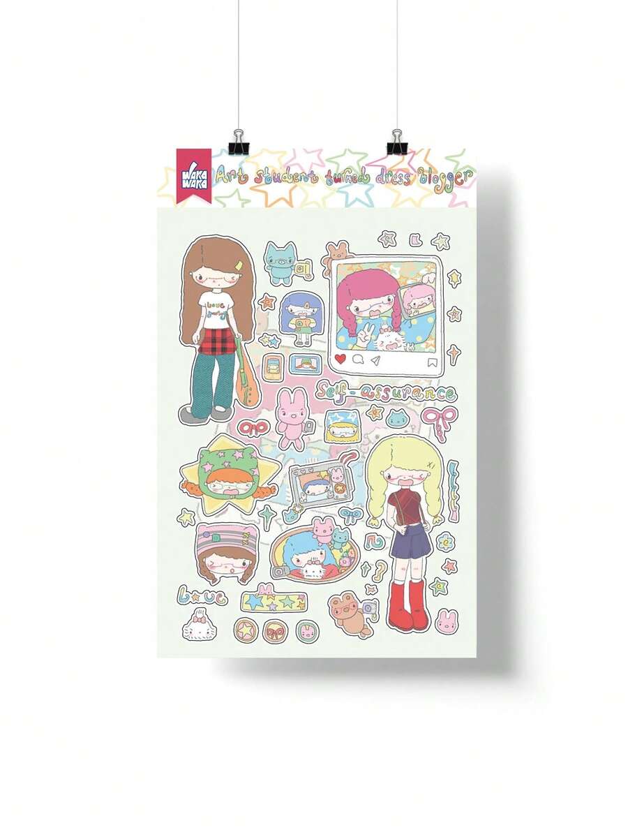 1 Set Of 6 Cute Doodled Girl Stickers For Decorating Journals ...