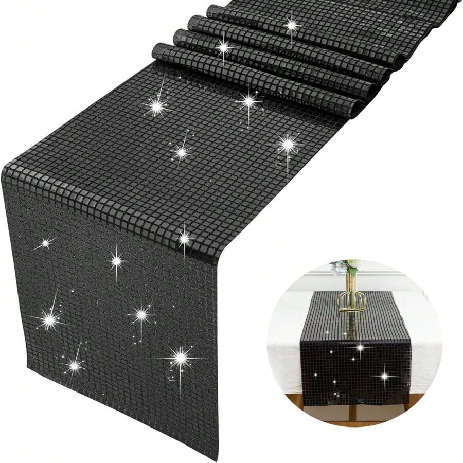 1/3/5pcs 33*183cm Gold Glitter Table Runner For Disco Party, Retro 70s 80s Theme, Disco Ball ...
