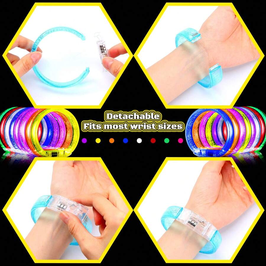 Glow LED Bracelets 12 Neon Color Glow In The Dark Light Up Bracelet ...