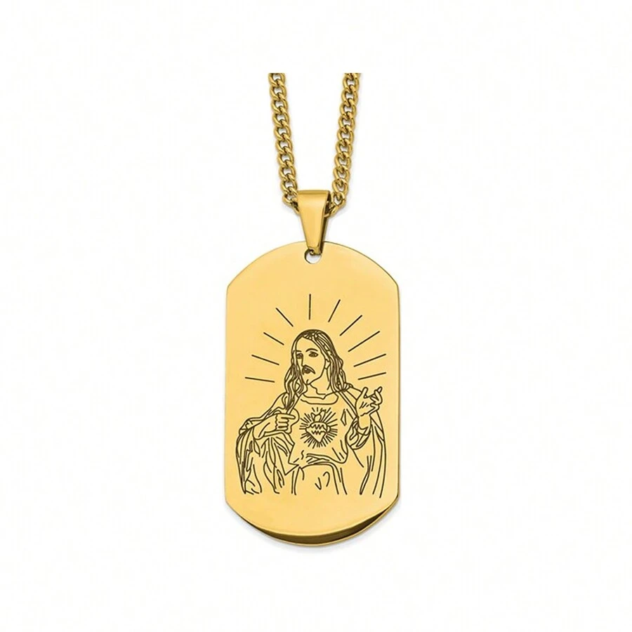 Gem And Harmony Mens Dog Tag Jesus Pendant Necklace In Yellow Plated ...