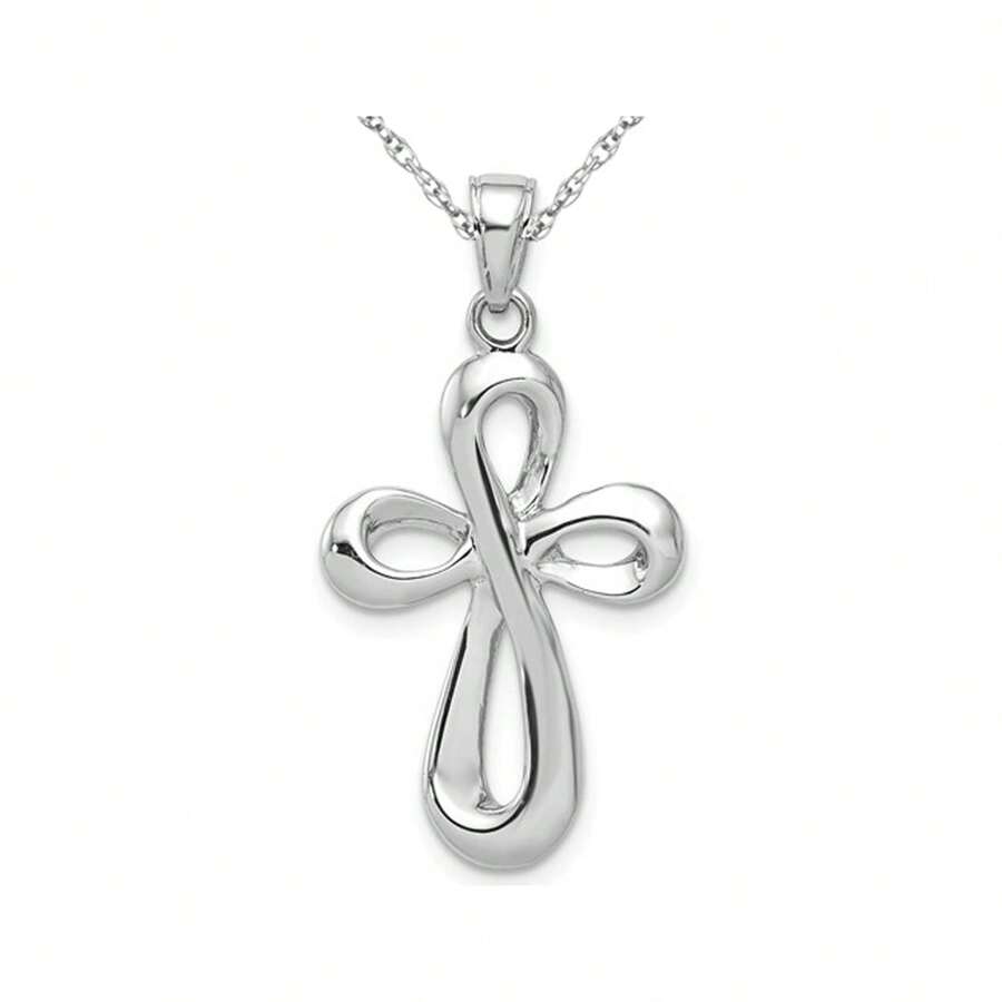 Gem And Harmony 14K White Gold Infinity Cross Pendant Necklace With ...