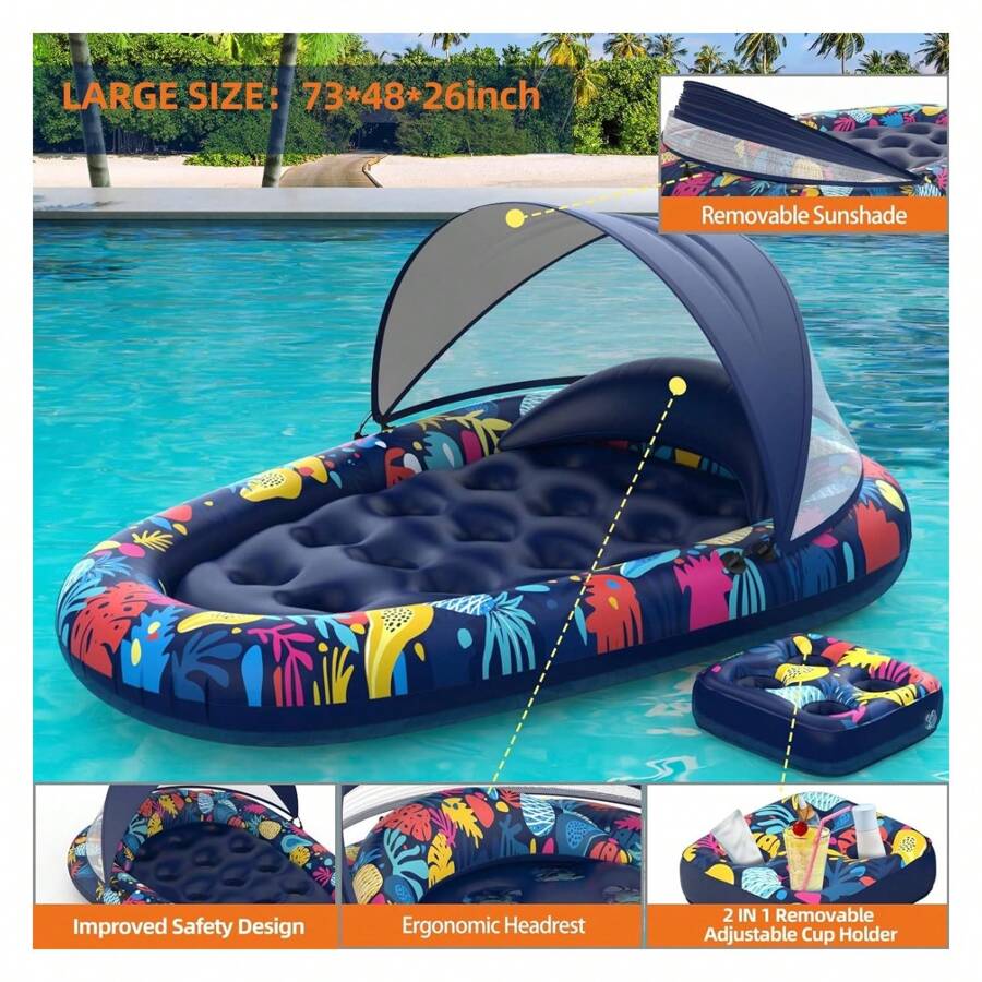 Pool Floats Lounge, Inflatable Pool Floats For Adults With Canopy And ...
