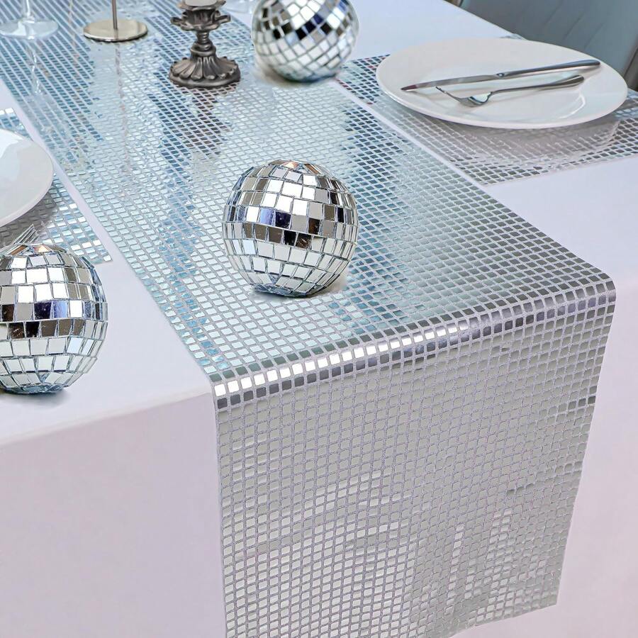 1/3/5pcs 33*183cm Gold Glitter Table Runner For Disco Party, Retro 70s 80s Theme, Disco Ball ...
