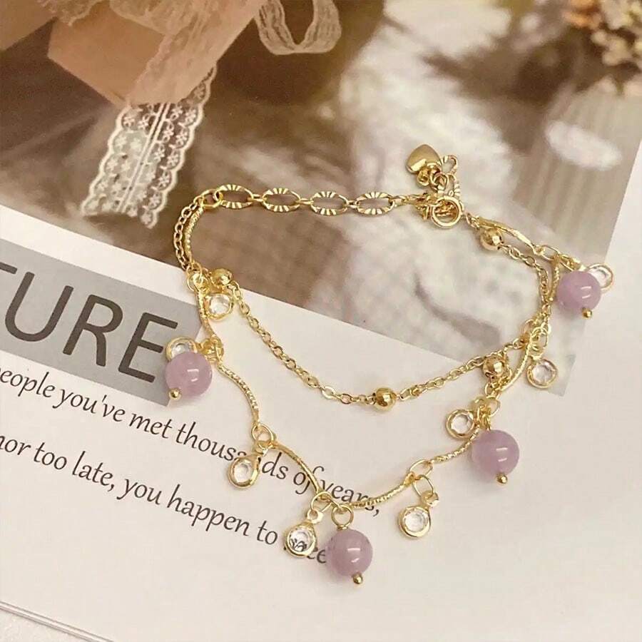 Double-Layered Purple Fringe Bracelet, Crystal Friendship Bracelet With ...