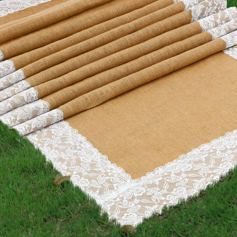 Wide Natural Burlap Wedding Aisle Runner With Lace Jute Rustic Burlap ...