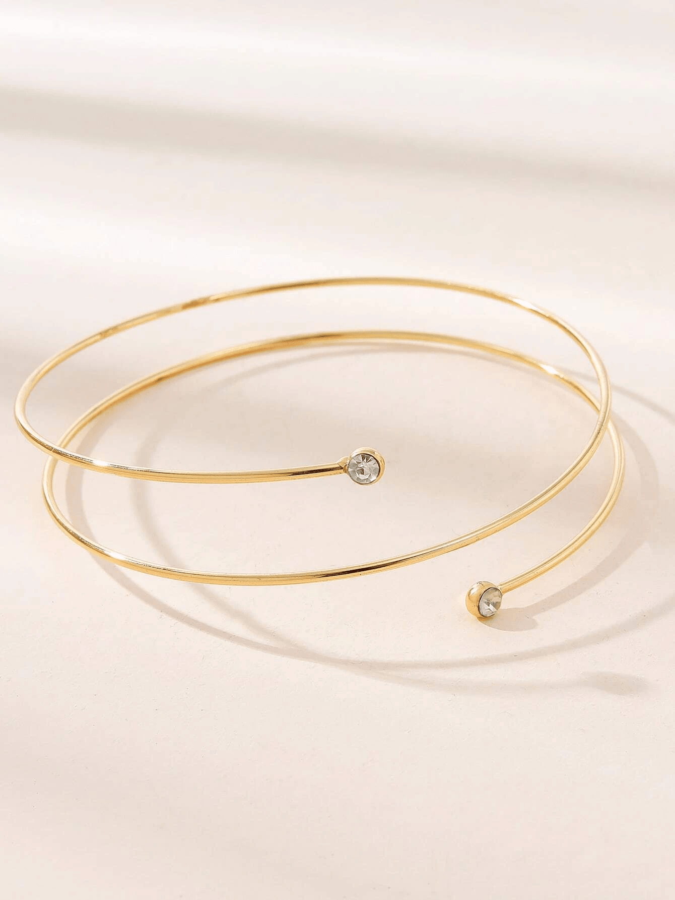 1pc Simple Metal Gemstone Double-Layer Spiral Diamond Set Bangle, Gold ...