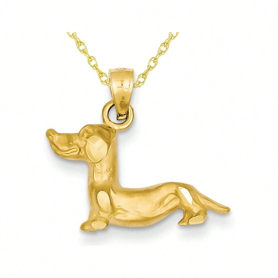 Gem And Harmony 14K Yellow Gold Diamond-Cut Dachshund Dog Pendant ...