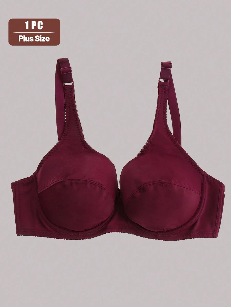Plus Size Solid Color Sexy Women's Bra, Comfortable & Ultra-Thin Push ...