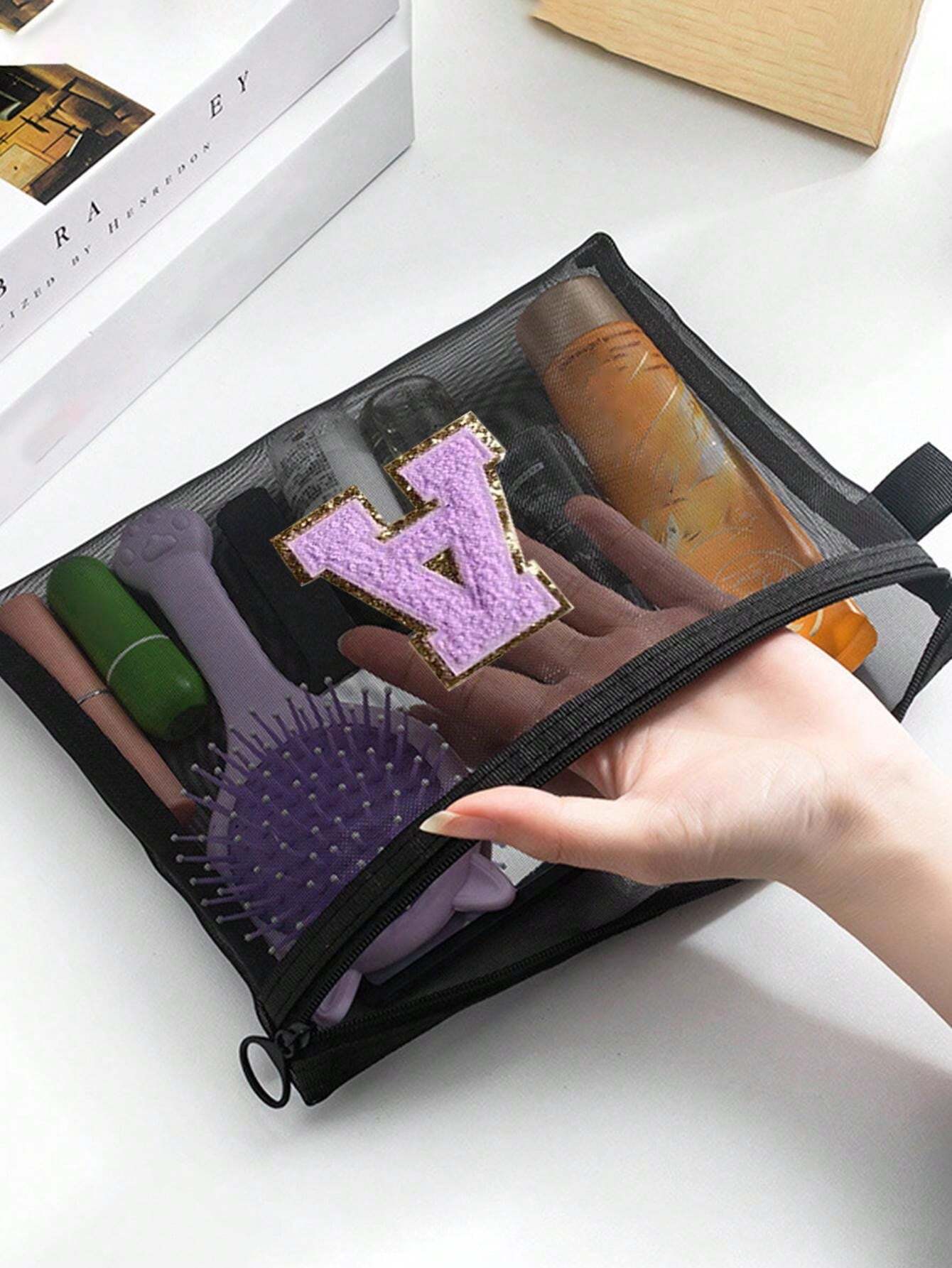 1PC Black Mesh Bag, Large Capacity With Initials, Purple Towel ...