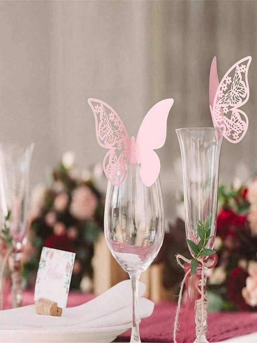 50pcs 3D Butterfly Place Cards Wine Glass Place Card, Butterfly Wedding ...
