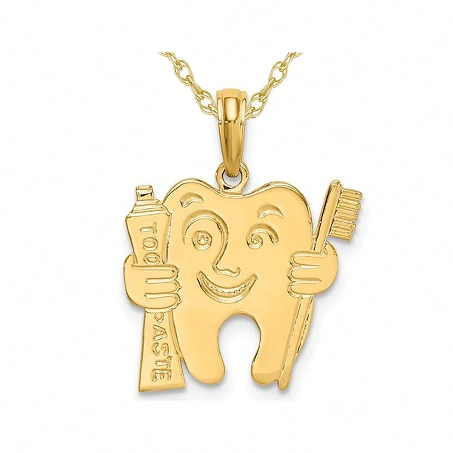 Gem And Harmony 14K Yellow Gold Smiling Tooth Charm Pendant Necklace ...