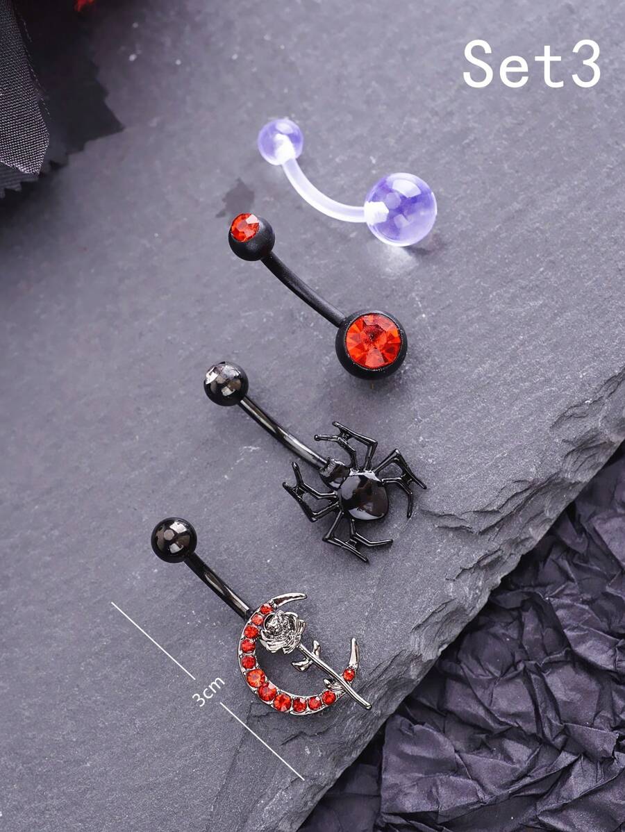 1-4Pcs Grunge Punk Gothic Rose Snake Belly Button Ring Red Black ...