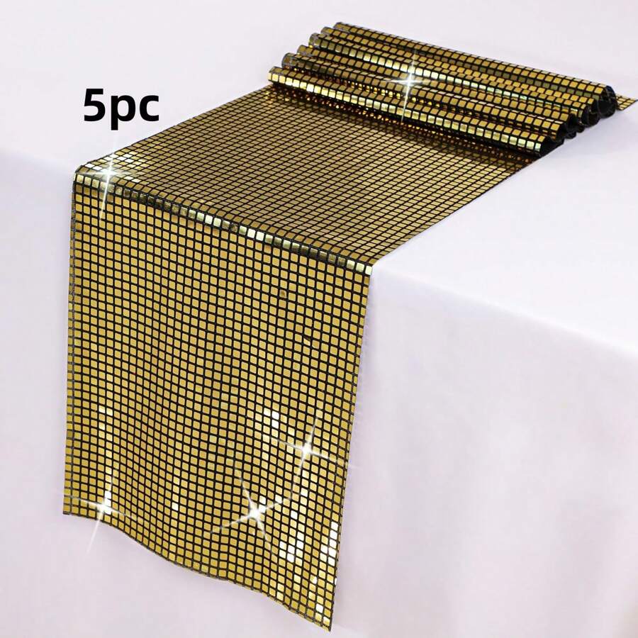 1/3/5pcs 33*183cm Gold Glitter Table Runner For Disco Party, Retro 70s 80s Theme, Disco Ball ...