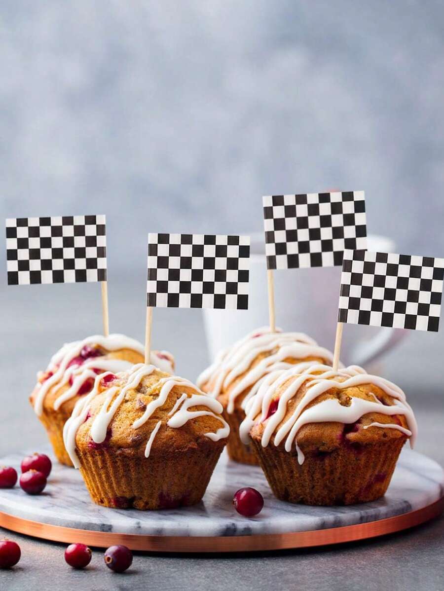 24/48pcs-Mini Checkered Racing Flag Finish Line Cupcake Toppers Party ...